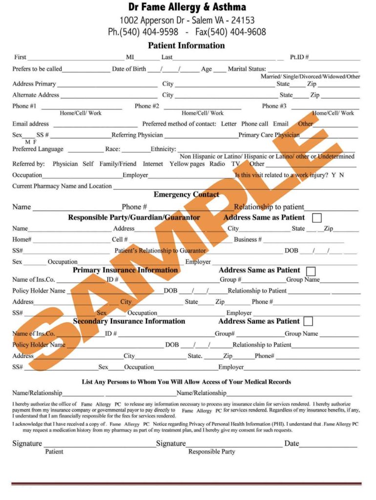 New Patient Intake Form - Dr. Tom FameDr. Tom Fame